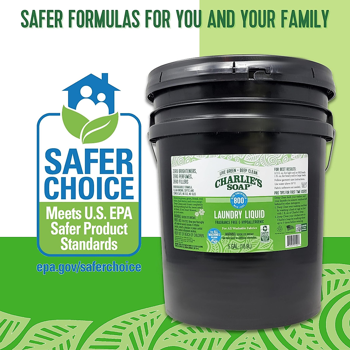 Charlie’s Soap Laundry Liquid Refill (800 Loads, 5 Gallon - 640 Fl Oz) Natural Deep Cleaning Hypoallergenic Laundry Detergent – Biodegradable Eco Friendly Sustainable Laundry Liquid