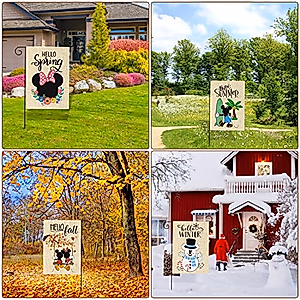 D1resion 12Pcs Seasonal Garden Flag Set Cartoon Mouse Burlap Yard Flags Double Sided Print House Flag Outdoor Holiday Decorations for Autumn Halloween Thanksgiving Christmas New Year 12.4 X 18.1 In