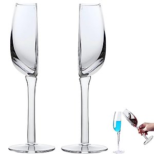 Half Crystal Glass Cups, Novelty Funny Wine Glass Cut In Half, 140ml Clear Glass Champagne Cups, Reusable Long Stemmed Semi-Circular Red Wine Glass for Birthday Anniversary (2 Pcs)