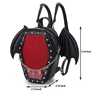 ENJOININ Gothic Coffin Shape Purses and Handbags for Women Halloween Shoulder Bag Ita Purse Backpack with Wings 2 Way