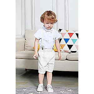 A&J DESIGN Baby Boy Baptism Outfits Toddler Christening Suits Wedding Ring Bearer Formal Suspenders Dress Clothes with Hat Ivory 3T