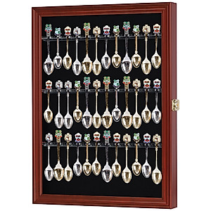 36 Spoon Display Case Cabinet Holder Rack Shadow Box with Lockable Door, Dark Cherry Finish (SP01-DC)