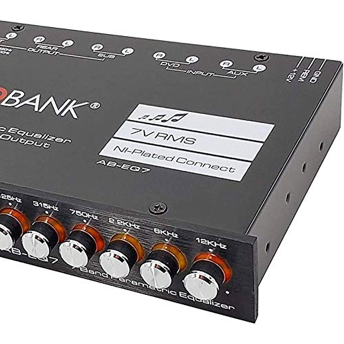 Audiobank EQ7 1/2 Din 7 Band Car Audio Equalizer EQ with Front, Rear/Frequency Adjustable /3 Stereo RCA Input for Portable Devices & Subwoofer Output -2nd Gen