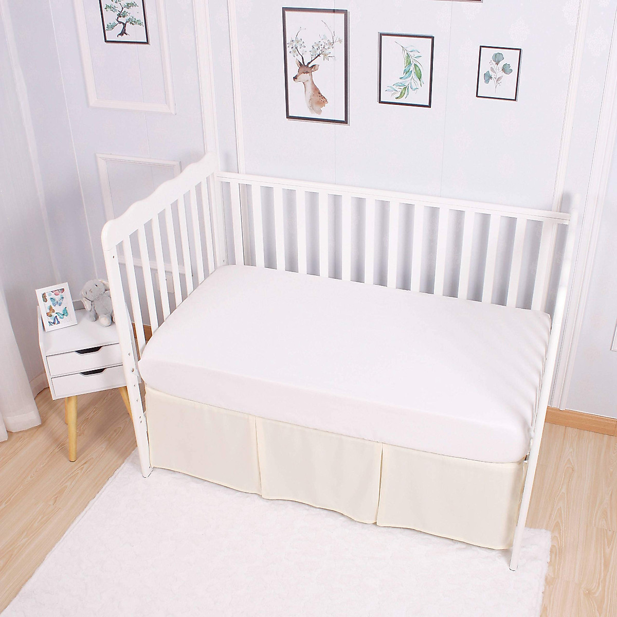 CaSaJa Green Baby Crib Skirt for Boy and Girl, Durable Woven Platform and Stylish Box Pleated Design, 14" Soft Breathable Crib Dust Ruffle Drop, Fits Standard Size Crib Bed and Easy Install, Green