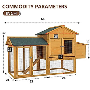 66 Inch Wood Chicken Coop Chicken House Indoor Outdoor Chicken Cage 2-4 Chickens Waterproof with Egg Box Wire Fence Hen House Pet Hutch Garden Backyard Cage