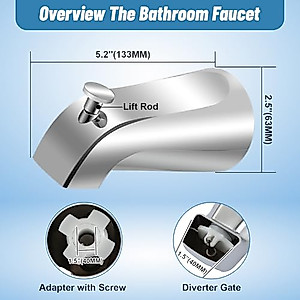 Slip on Tub Spout with Diverter, Compatible with Kohler GP85556 Bath Tub Spout, Bathroom Bathtub Faucet for 1/2" Copper Water Tube 5/8" Diameter, with 5/32" Hex Wrench (Polished Chrome)