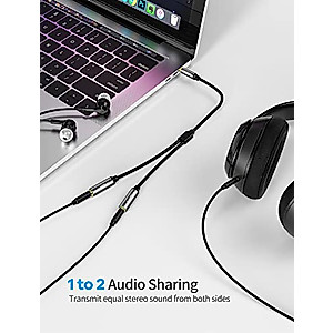 VIOY Headphone Splitter, 3.5mm Stereo Audio Y Splitter Cable Male to Female Dual Headphone Jack Extender for iPhone, Samsung, Tablet, Laptop, Speaker, MacBook (20cm)
