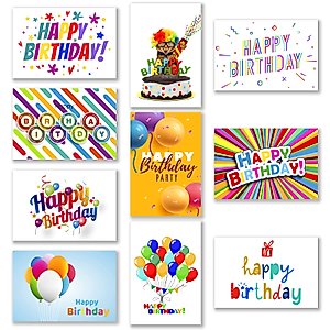 Birthday Cards Bulk, 50 Large 4x6 Inch Assorted Greeting Notes with Envelopes and Stickers, 10 Unique Designs, Thick Card Stock Box Set, Blank Inside