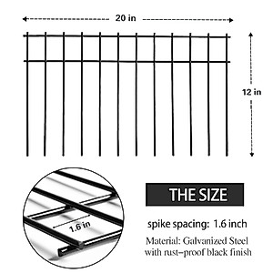 Adavin Animal Barrier Fence, 10 Pack 20in(L)X12in(H) No Dig Black Garden Fencing, Underground Pet Dog Rabbits Fences Panel, Galvanized Steel Stakes 1.6in Spike Spacing,Outdoor Yard Patio.Total 17Ft(L)