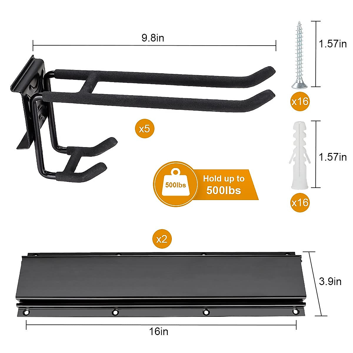 Hutigertech Ski Wall Rack, 5 Pairs of Snowboard Wall Storage Rack, Home and Garage Skiing Storage Rack Wall Mount, Adjustable Rubber-Coated Hooks Hold up to 500lbs