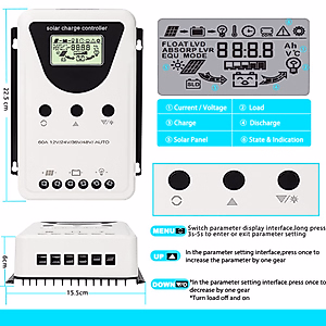 BreeRainz 60A Solar Charge Controller 12V/24V/36V/48V DC Input,PV Solar Panel Regulator w/LCD Display for Lithium/Sealed/Ge/Flood Battery