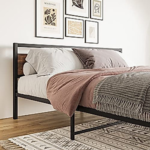 HOJINLINERO King Bed Frame with Headboard,Platform Bed Frame King No Box Spring Needed,Mattress Foundation,Sturdy Steel Slat Support,Easy Assembly,King Size Bed Frame,Black and Rustic Brown