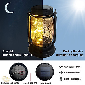 ANTSBOOM Mason Jar Solar Lanterns Outdoor Waterproof 2 Pack ,30 Led String Hanging Solar Lights Decorative Solar Lights for Home Garden Patio Party Wedding, Black (DDLDM001)