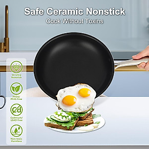 Induction Pots and Pans Set, 5 Pcs Non Stick Cookware Set with Stainless Steel Handle, Non Toxic Kitchen Cookware Sets For Oven & Dishwasher Safe,100% PFOA Free, Black