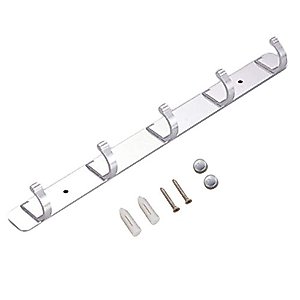 Qiningxia Space Aluminum Hooks Bar Coat Hat Clothes Robe Holder Rack 5 Hooks Wall Hanger, Silver