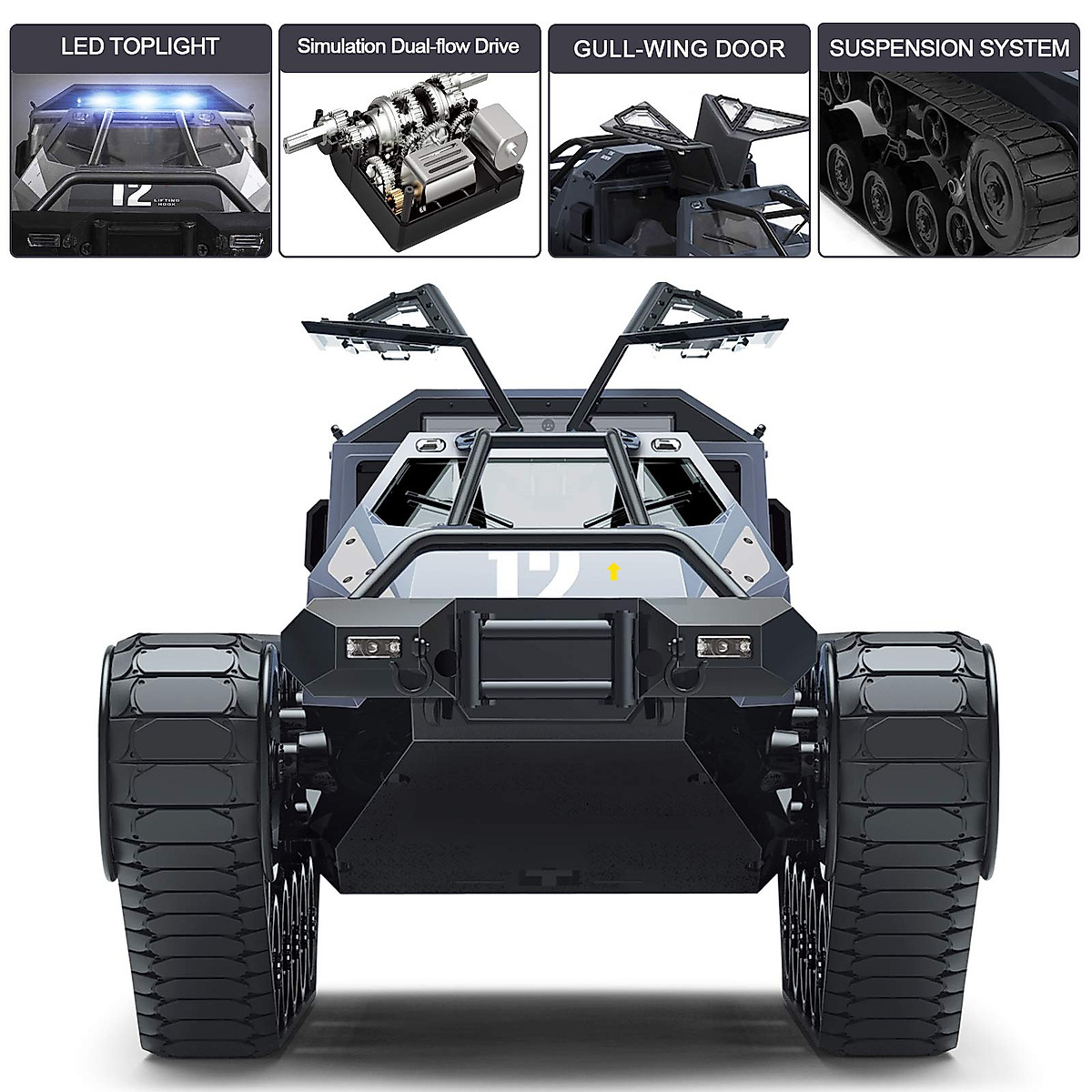 Remote Control Crawler, 1:12 Scale Off-Road Tank, 2.4Ghz Radio RC Car, 4WD High Speed All Terrain RC Truck for Kids & Adult(Black)
