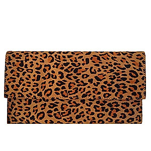 JNB Faux Suede Leopard Print Clutch, Tan