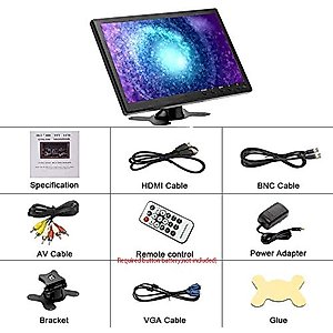 Hikity 10 Inch Small HDMI Monitor Portable CCTV Monitors 1280x600 with BNC, AVI, VGA, HDMI Input Cable, Remote Control, Built-in Speakers, for PC, CCTV, Security Camera, Raspberry Pi, X-Box