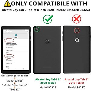 JSUSOU Case for Alcatel Joy Tab 2 with Tempered Glass Screen Protector | Heavy Duty Shockproof Kids Protectiv Case with Built-in Kickstand for Alcatel Joy Tab 2 8" Tablet (Model: 9032Z)| Black