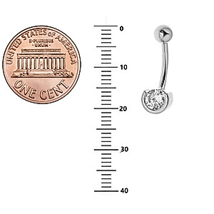 Ritastephens 14k Real White Gold CZ Eclipse Belly Button Navel Ring 14 gauge