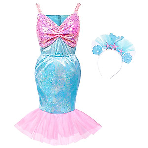 Jeowoqao Mermaid Princess Dress Up Costume, Girls Dress Up Pretend Play Clothes Gift 13Pcs Princess Costume for Little Girls Age 3-6 Years