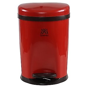 Lesbin 2.6 Gallon Plastic Round Bathroom Step Trash Can with Soft Close Lid, Step Trash Bin with Removable Inner Bucket, Red
