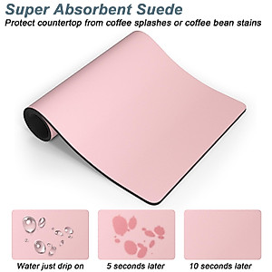 Rnivvi Coffee Mat, 12"x19" Coffee Bar Mat for Coffee Station Accessories and Organizer, Hide Stain Anti Absorbent Dish Drying Pad for Kitchen Counter, Cute Coffee Bar Decor Coffee Machine Mat, Pink