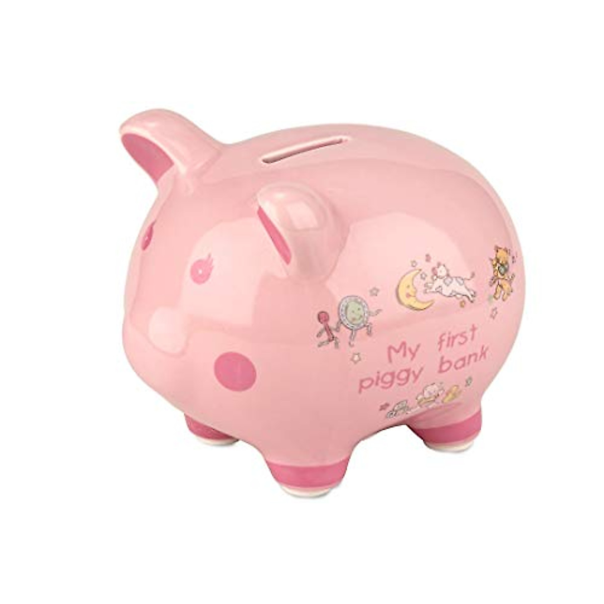 BRUBAKER My First Piggy Bank Gift Set for Baby Girl - 4 Pcs Keepsake Gift Set Includes Piggy Bank, First Curl, First Tooth and Photo Frame - Pink