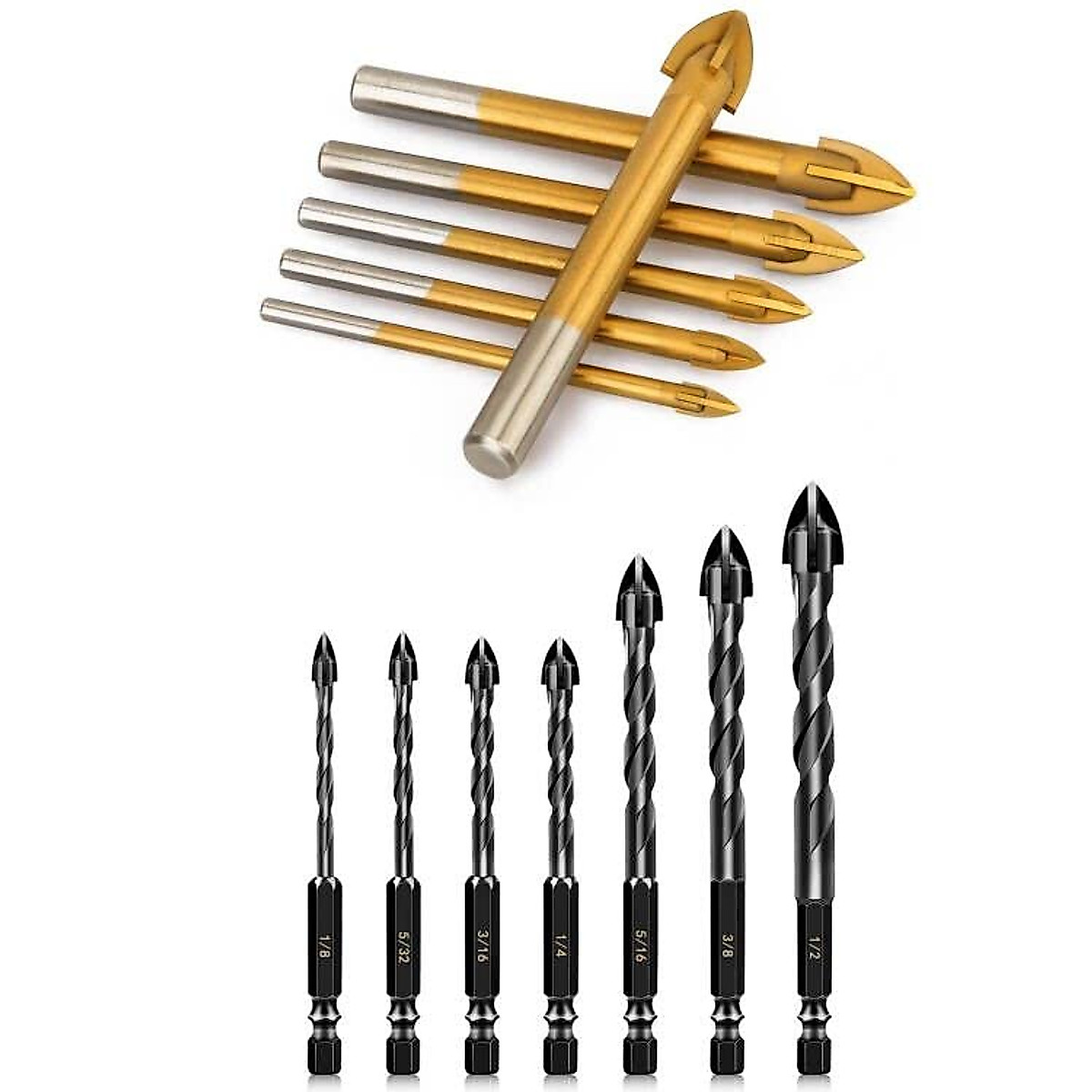 Masonry Concrete Drill Bits Set with Triangle Handle for Tile, Brick, Glass, Plastic and Wood, Tungsten Carbide Tip Work with Ceramic Tile, Wall Mirror