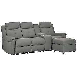 HOMCOM L-Shaped Sofa, Manual Reclining Sectional with Chaise Ottoman, Storage Console, Cup Holders, USB Charging, Gray