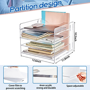 Maitys 4 Tier File Organizer Acrylic Desk Organizer for Letter A4 Clear Stackable Acrylic Paper Organizer Multiple Holder Acrylic File Storage for Office Home School