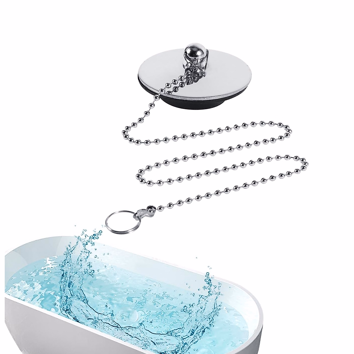 Bathtub Drain Stopper,Chrome Bathroom Bathtub Drain Cover Stopper Solid Metal Waste Plug with Chain Kitchen Sink Stopper Hair Drain Strainer