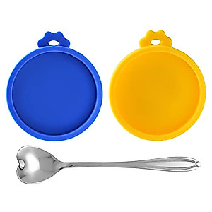 COMTIM Cat Food Can Lids, Silicone Pet Food Can Lids Small Cat Food Can Lids Covers for 3 oz Cans, 2 Lids with a Cat Food Spoon