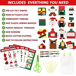 16 Sets Merry Christmas DIY Stuffed Craft Kit Christmas Sewing Kit Xmas Tree DIY Sewing Set for Beginners Snowman Educational Gift Set for Boys and Girls Xmas Felt Ornaments Decorations for kids