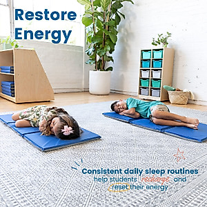 ECR4Kids Everyday 3-Fold Daycare Rest Mat, Blue and Grey (1" Thick)