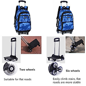 LAMOGRAFY Camo Prints Kids Rolling Backpack Trolley Schoolbag Wheeled Travel suitcase Boys Blue-six Wheels