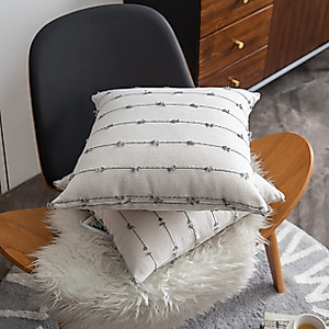 Caflife Boho Throw Pillow Covers 20x20 inches Beige and Grey, Set of 2 Modern Farmhouse Decorative Pillow Covers for Couch Bed, Living Room