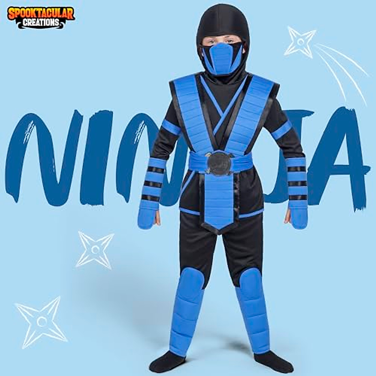 Spooktacular Creations Blue Ninja Costume for Kids, Ninja Costume for Toddler Boys Halloween Dress Up, Role Play (Small(5-7yr))