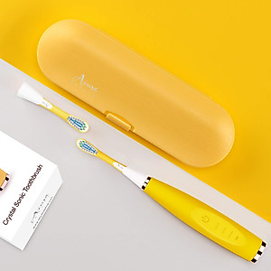 Aima Beauty Electric Toothbrush for Kids & Adults Powered Sonic Toothbrushes with Travel Case, Kinds Color of Rechargeable Whitening Tooth Brush with 2 Soft Bristles (Yellow)