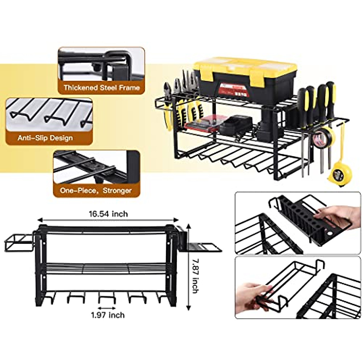 BTideas Power Tool Organizer, Drill Holder Wall Mount, Heavy Duty Garage Tool Organizer and Storage, Suitable Power Tool Organizer Wall Mount for Tool Room, Workshop, Garage (Black)