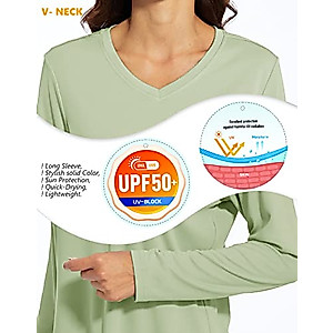 TACVASEN Women T Shirts Long Sleeve Sun Protection Shirts V Neck Workout Shirts Running Shirts UPF 50+ Shirts Hiking Shirts Quick Dry Athletic Shirts Rash Guard Gym T-Shirt Light Green