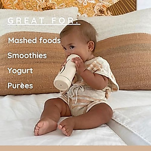 Subo Baby Food Bottle | No Mess Baby Toddler Self Feeder | Squeeze Free Design for Purees, Smoothies, Yogurt, Oatmeal, or Thickened Liquids | Reusable Silicone Washable Cup (Oatmeal)