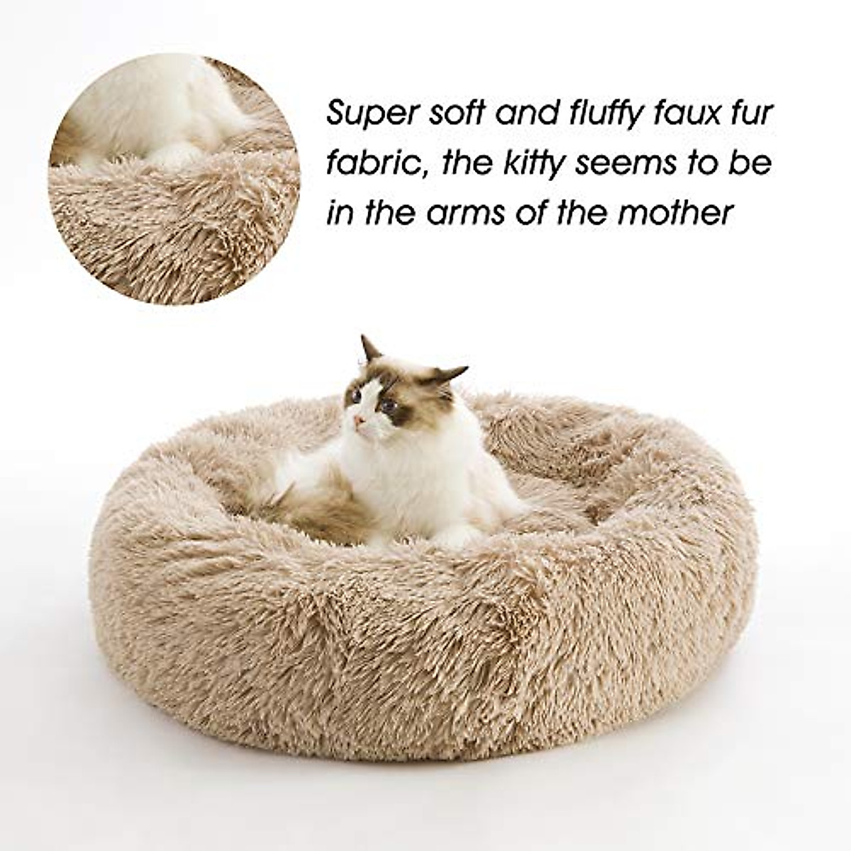 Calming Dog Bed & Cat Bed, Anti-Anxiety Donut Cuddler Warming Cozy Soft Round Fluffy Faux Fur Plush Cushion bed for Small Medium Dogs and Cats (20"/24"/27"/30")