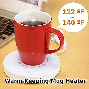 Japard Mug Warmer Coffee Mug Heater for Desk USB, Round Design, Heating Function 122 ℉ -140 ℉, Beverage Heater for Home, White, Drink Warmer for Desk USB