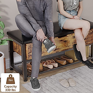 Mr IRONSTONE Shoe Storage Bench, Entryway Bench with Large Lift Top Storage Box and Leather Padded Cushion, Holds Up to 330 LB Shoe Bench for Entryway, Bedroom, Hallway, Bathroom, Rustic Brown