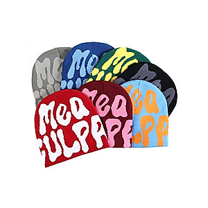 TaowaveWomen Beanie Y2k Hat,MEA Culpa Graphic Beanies Designs,Winter Hat Knit Skull Cap Gray Blue (Gray Blue)