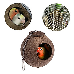Bird Feeder Natural Coconut Shell Bird Nest with Hanging Lanyard, Birdhouse Hut Cage Feeder Toy for Pet Parrot