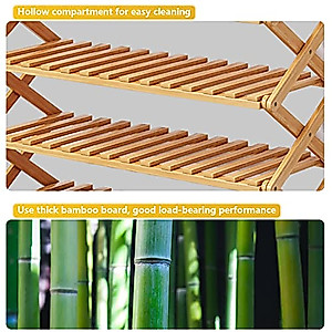 SAISN 5 Tier Wooden Shoe Rack Bamboo Shoes Storage Shelf Stackable Shoe Organizer Racks Multifunctional Free Standing Shoe Shelf Free Installation Foldable Shoe Stand for Entryway Hallway (Natural)