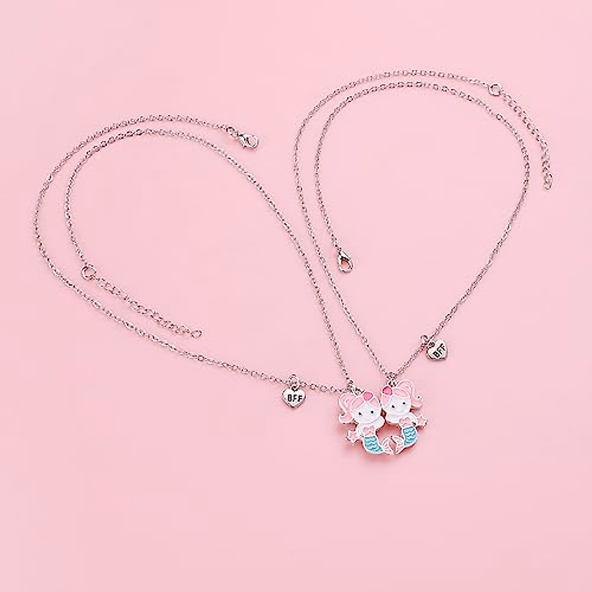 Lezmoii Friendship Necklace Best Friend Necklace Matching Magnetic Mermaid BFF Necklace for 2 Girls Friendship Gifts (Mermaid Silver)