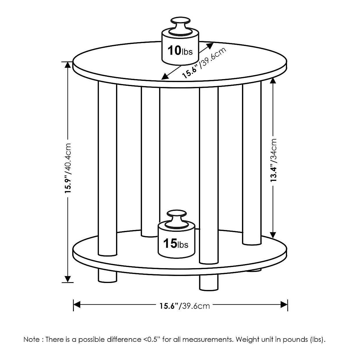 Furinno Turn-N-Tube 2-Tier Round Wooden End Table, Marble White